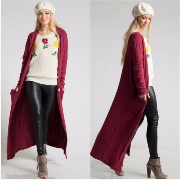 Sweaters | Soft Brushed Duster Cardigan In Burgandy | Poshmark